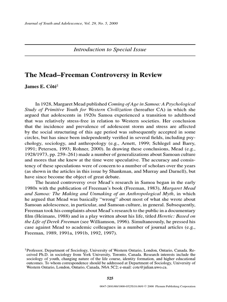 The Mead-Freeman Controversy in Review | PDF | Adolescence ...