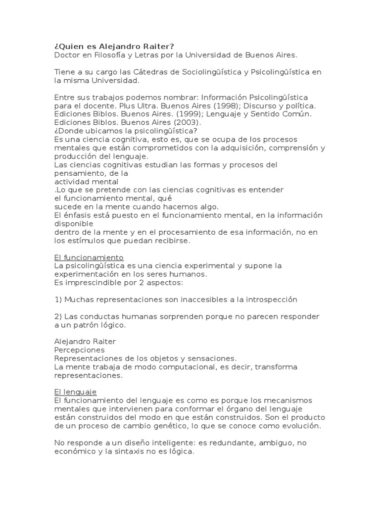 Quien Es Alejandro Raiter | PDF | Psicolingüística | Mente