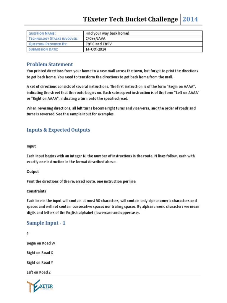 Challenge - Find Your Way Back Home | PDF