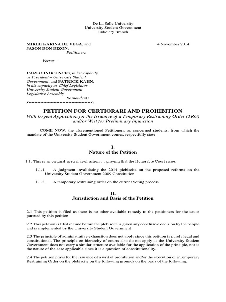 Original Petition For Certiorari and Prohibition | PDF | United States ...