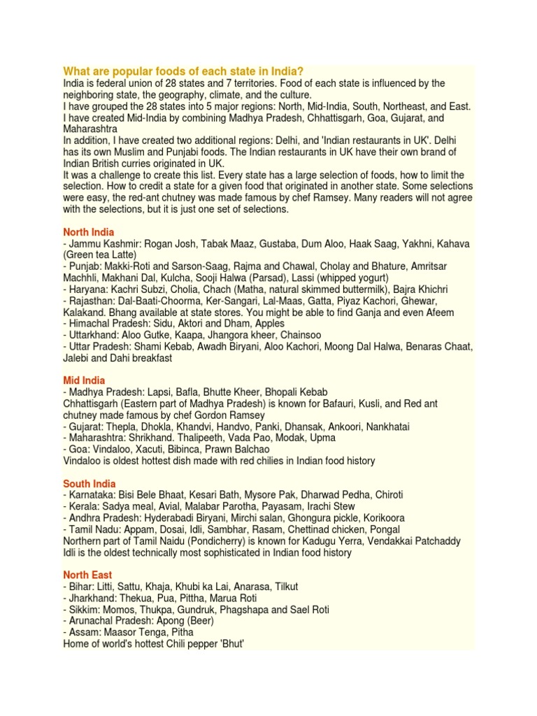 Famous Foods of India's 28 States | PDF | Indian Cuisine | Desi Cuisine