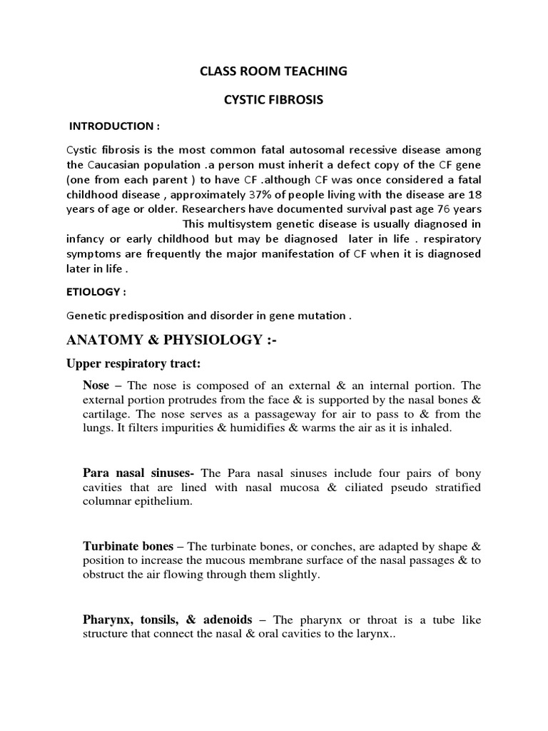 Cystic Fibrosis | PDF | Human Nose | Lung