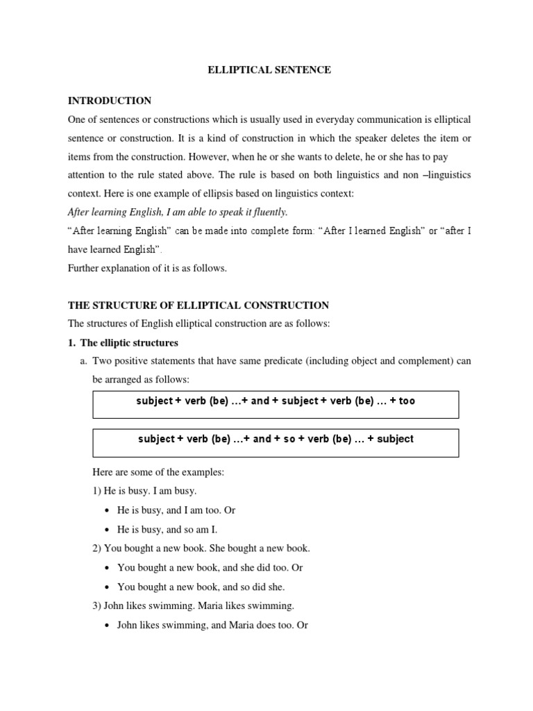 Elliptical Sentence | PDF | Clause | Verb