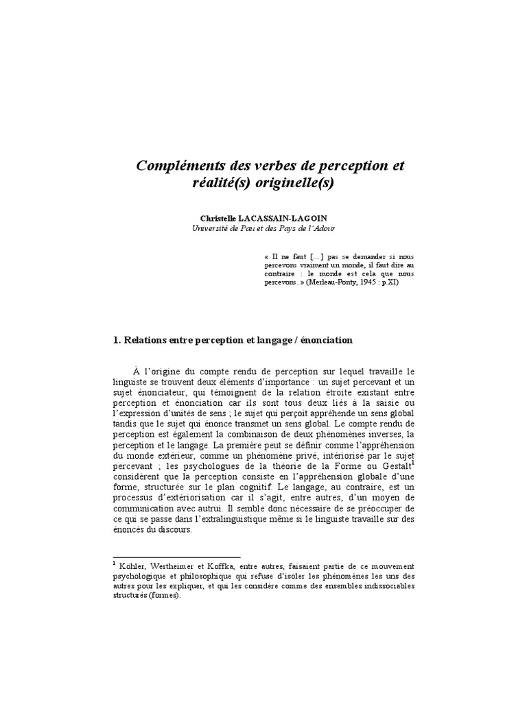 La Perception Extras. | PDF | la perception | Verbe