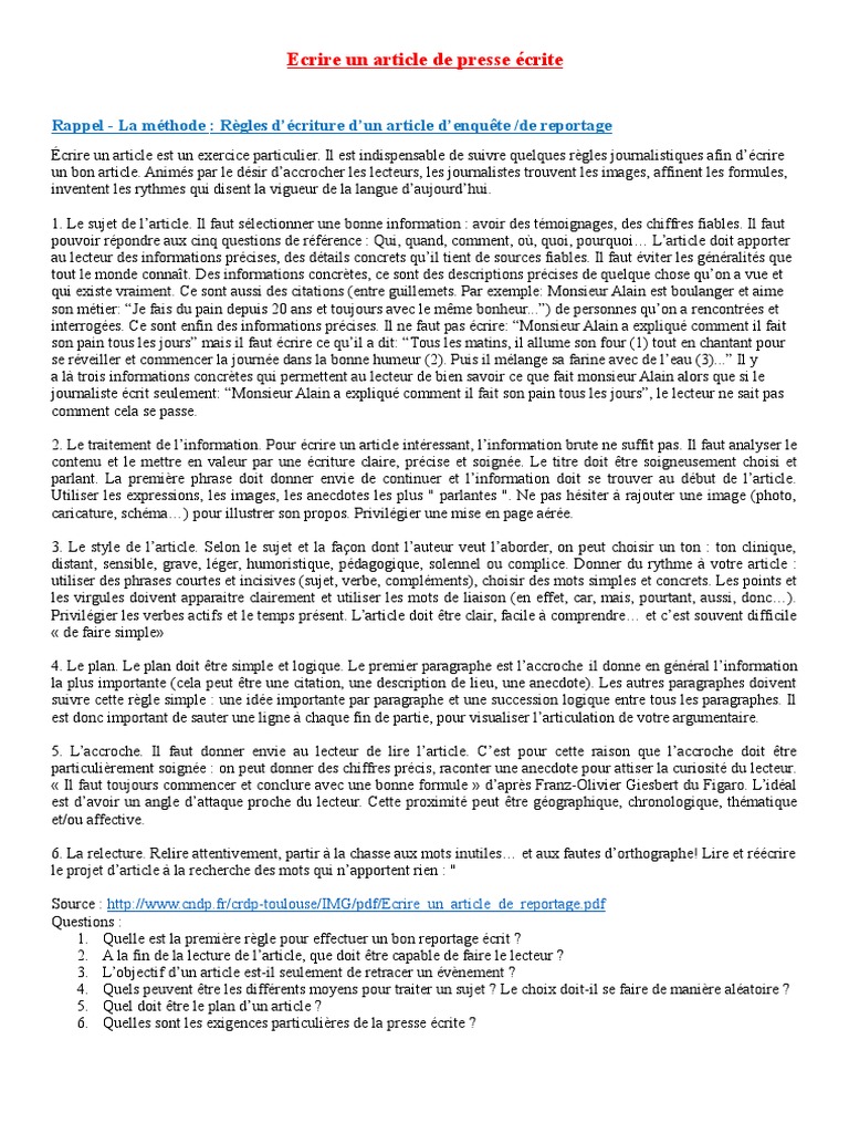 Rédiger un article de presse efficace | PDF | Lecture (Processus ...