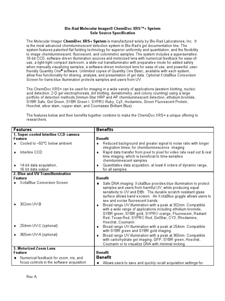 Bio-Rad Molecular Imager® ChemiDoc XRS™+ System | PDF | Business