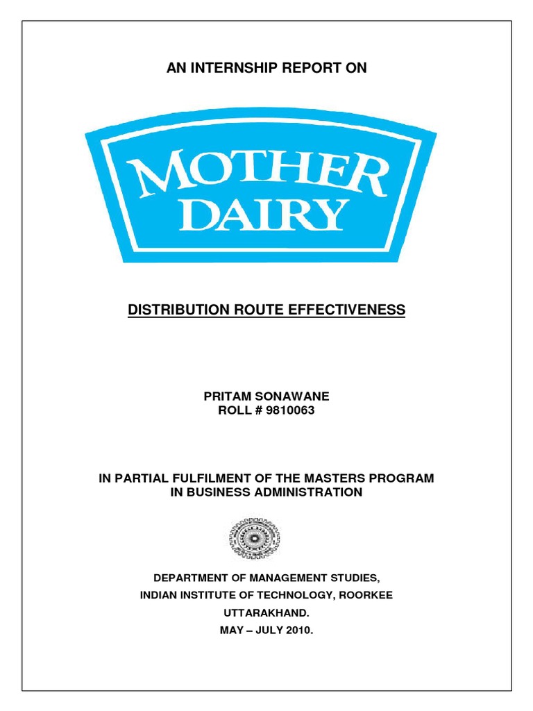 Pritam - Mother Dairy Report | PDF | Dairy | Food And Drink