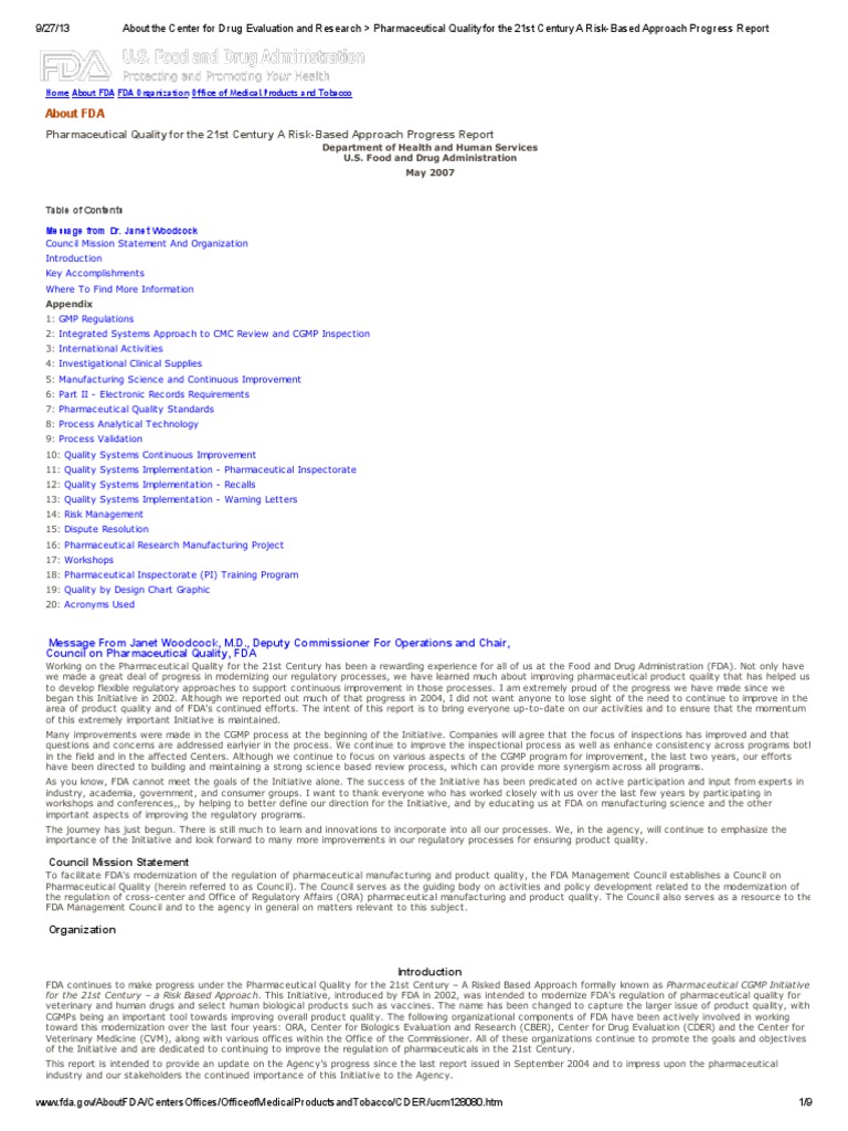 Pharmaceutical Quality For The 21st Century | PDF | Food And Drug ...