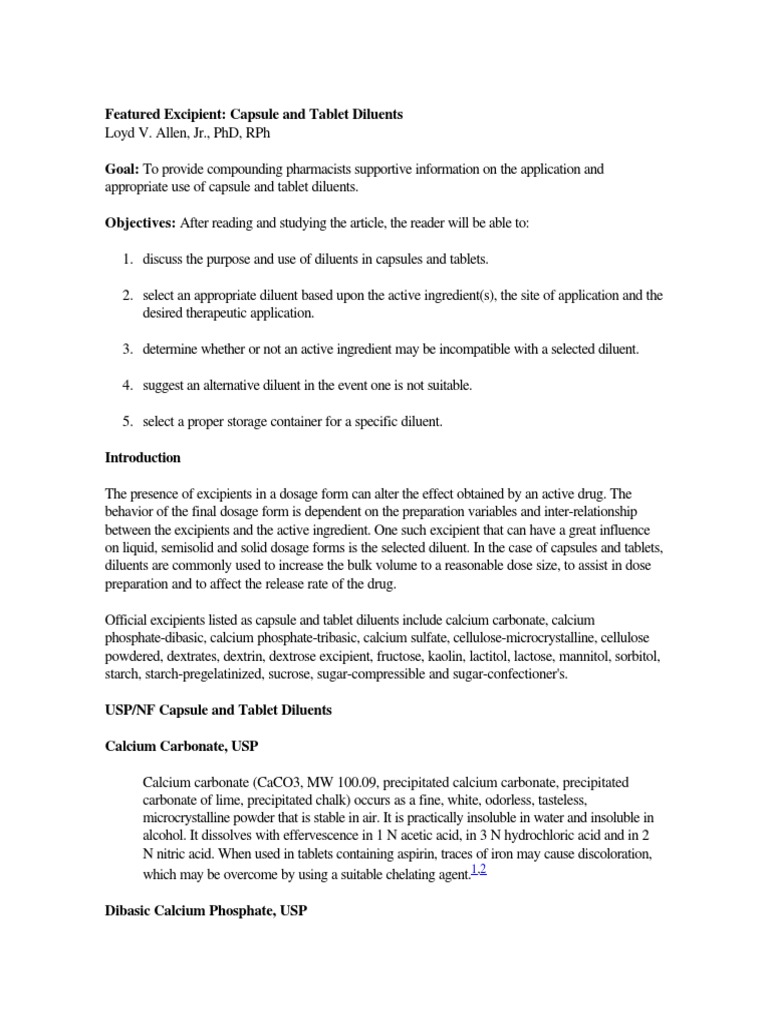 EX-Featured Excipient Capsule and Tablet Diluents | PDF | Tablet ...