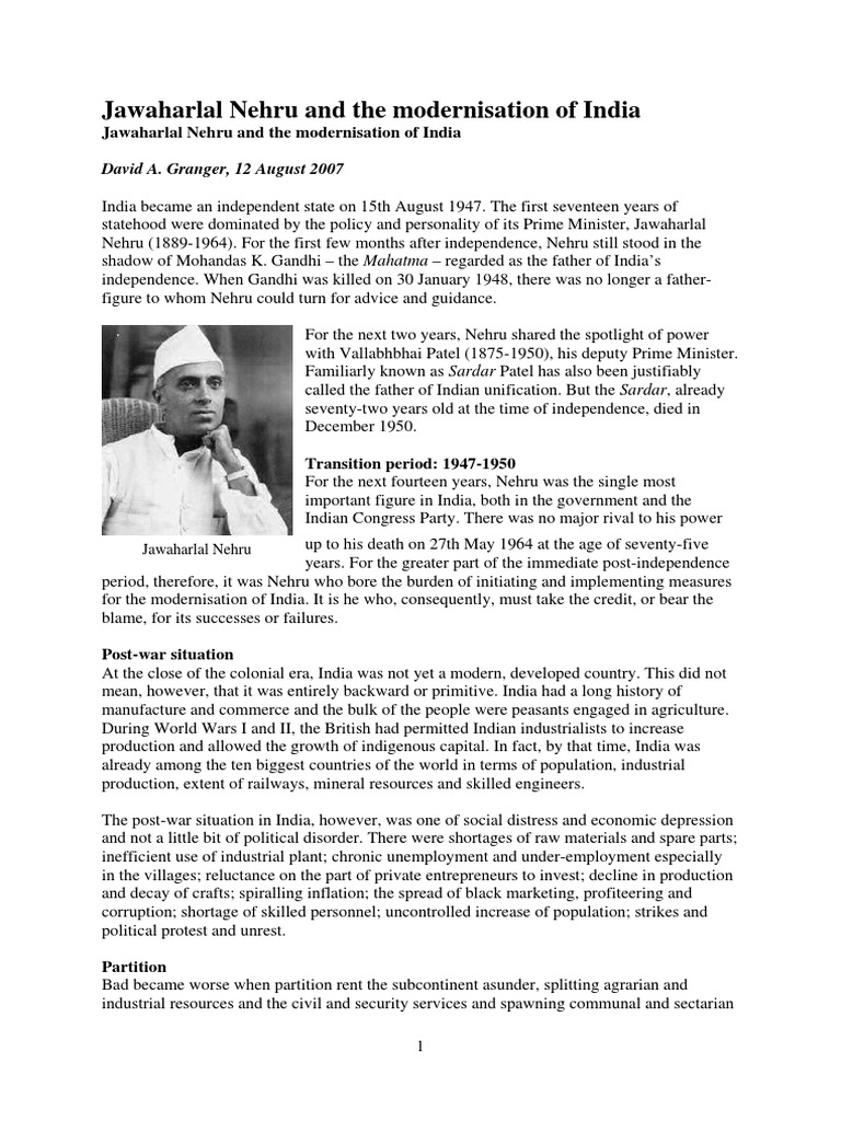 Nehru's Role in India's Modernization | PDF | Jawaharlal Nehru ...