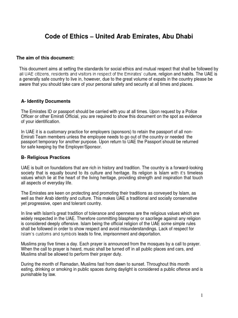 Code of Ethics | PDF | United Arab Emirates | Identity Document