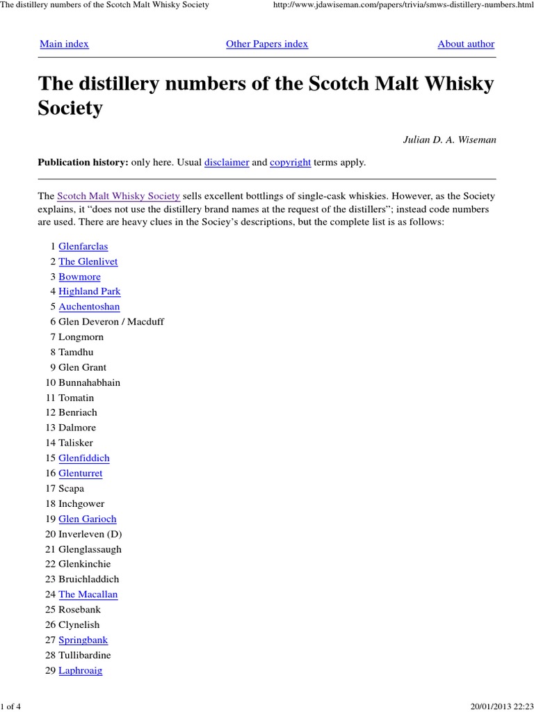 SMWS Distillery Number Codes List | PDF | Scotch Whisky | Whisky