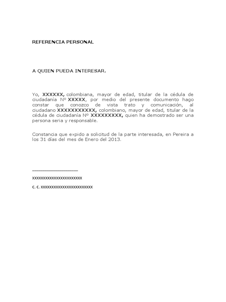 Formato Carta De Referencia Personal Pdf