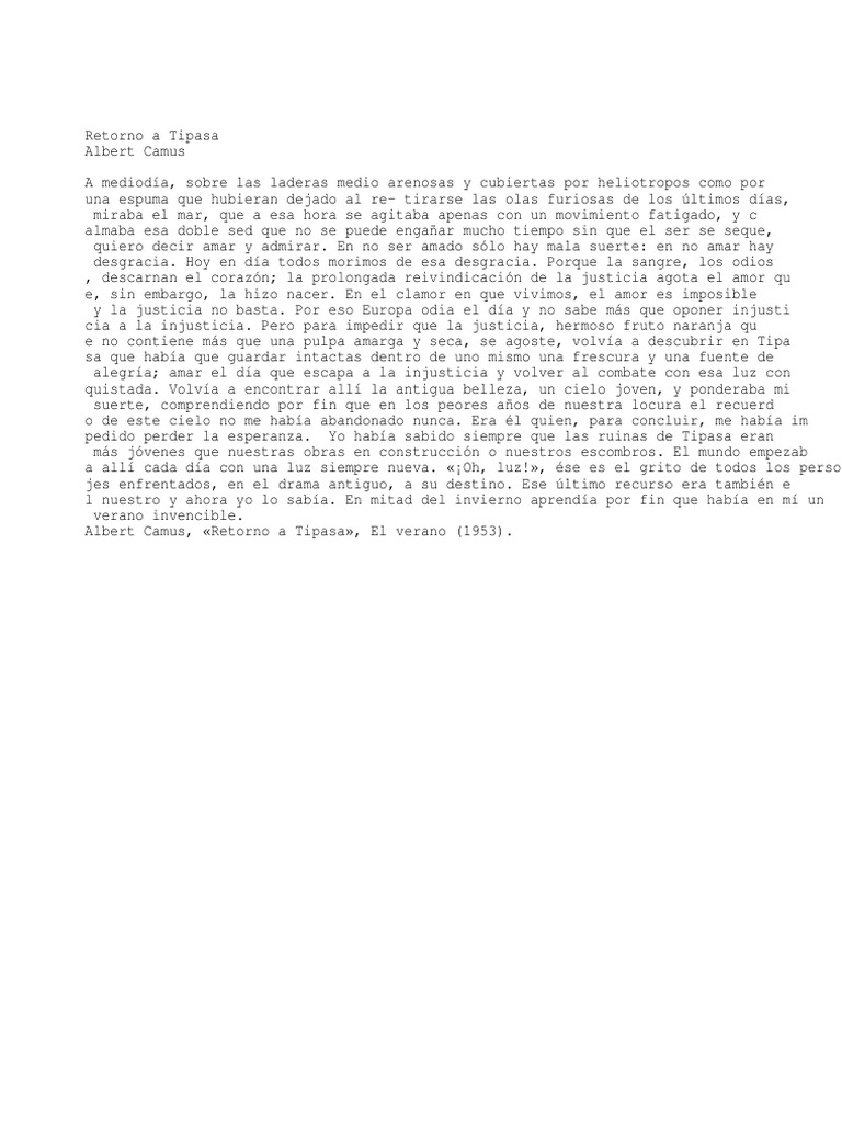 Albert Camus - Retorno A Tipasa | PDF
