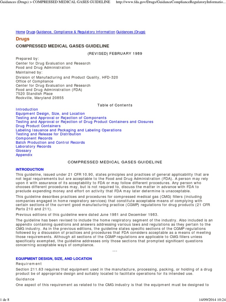 Compressed Medical Gases Guideline | PDF | Food And Drug Administration ...