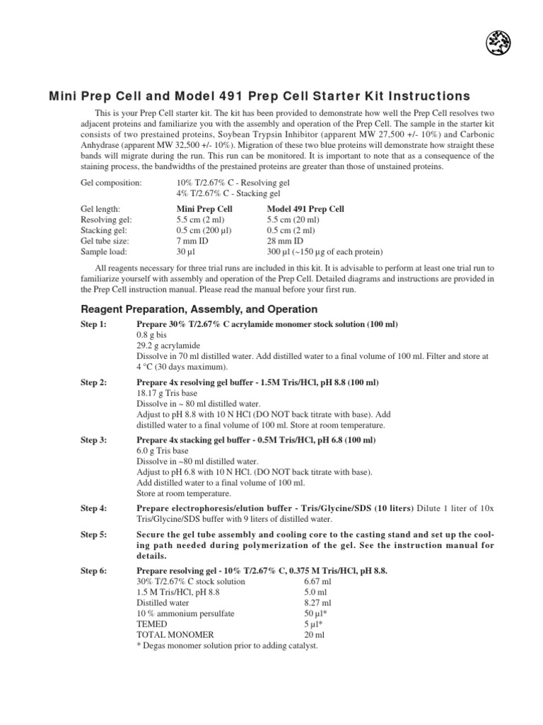 Mini Prep Cell and Model 491 Prep Cell Starter Kit Instructions | PDF ...