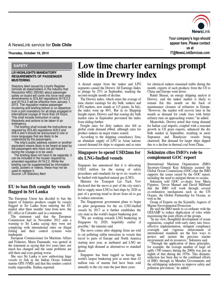 Low Time Charter Earnings Prompt Slide in Drewry Index: A Newslink ...