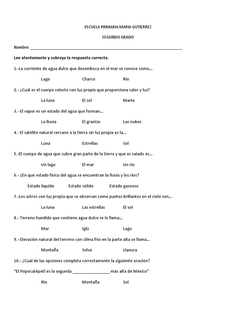 Examen Explo Segundo | PDF