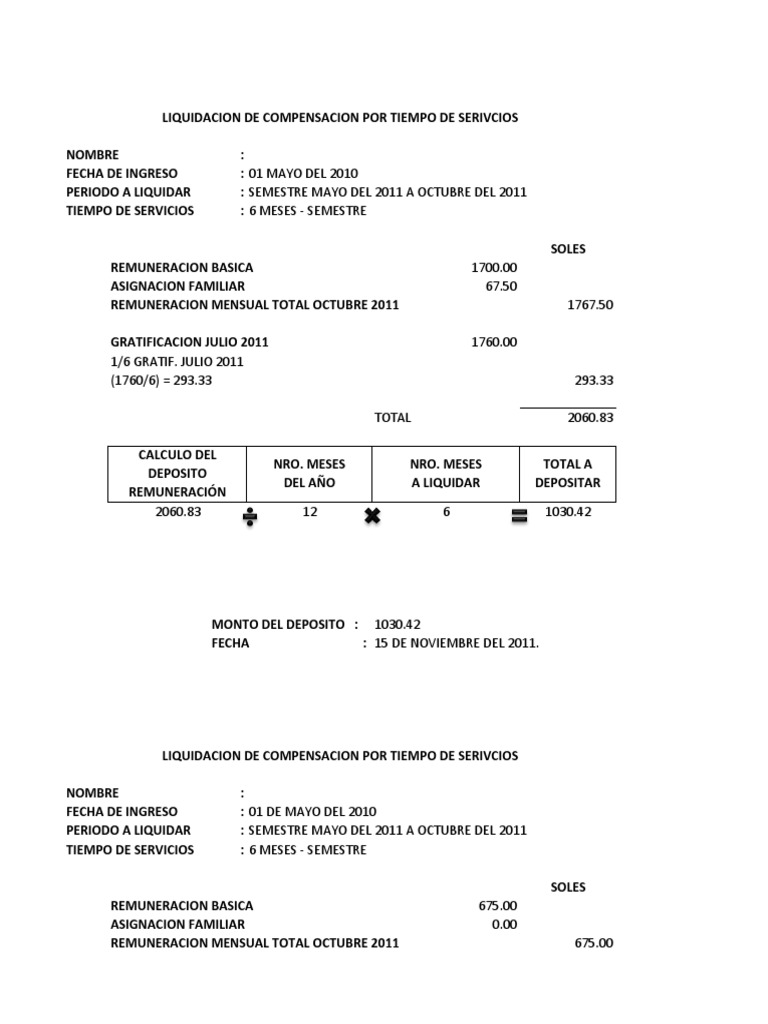Liquidación Semestral de CTS 2011 | PDF | Finanzas y dinero