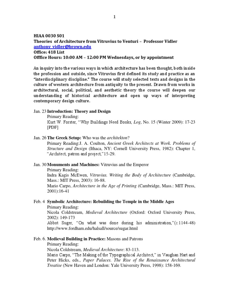 History of Architectural Theory Syllabus | PDF | Art Media | European ...