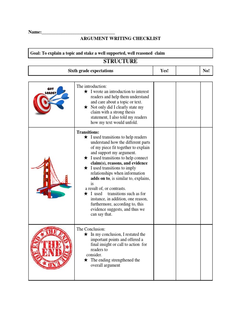 6th Grade Argument Writing Guide | PDF | Career & Growth
