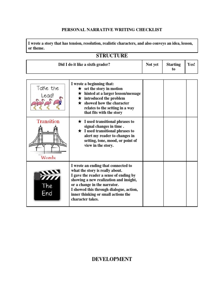 Structure: Personal Narrative Writing Checklist | PDF | Career & Growth ...