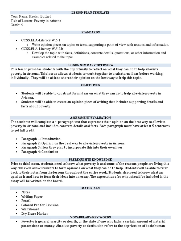 Poverty Lesson Plan | PDF | Poverty | Poverty & Homelessness