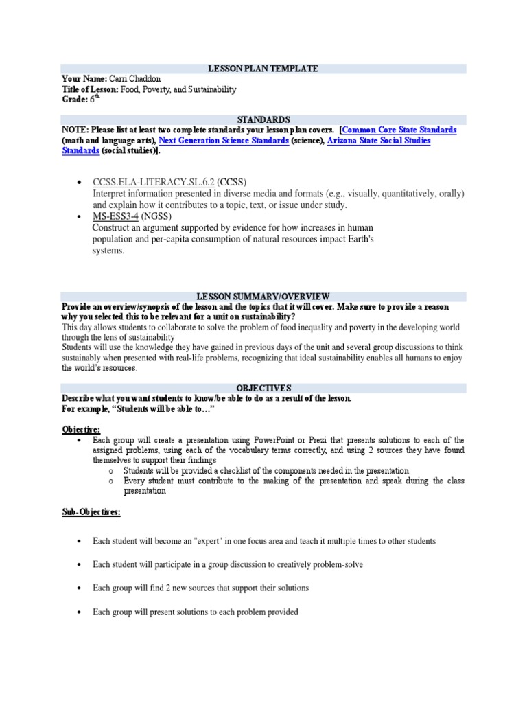 Chaddonlessondraft | PDF | Sustainability | Lesson Plan