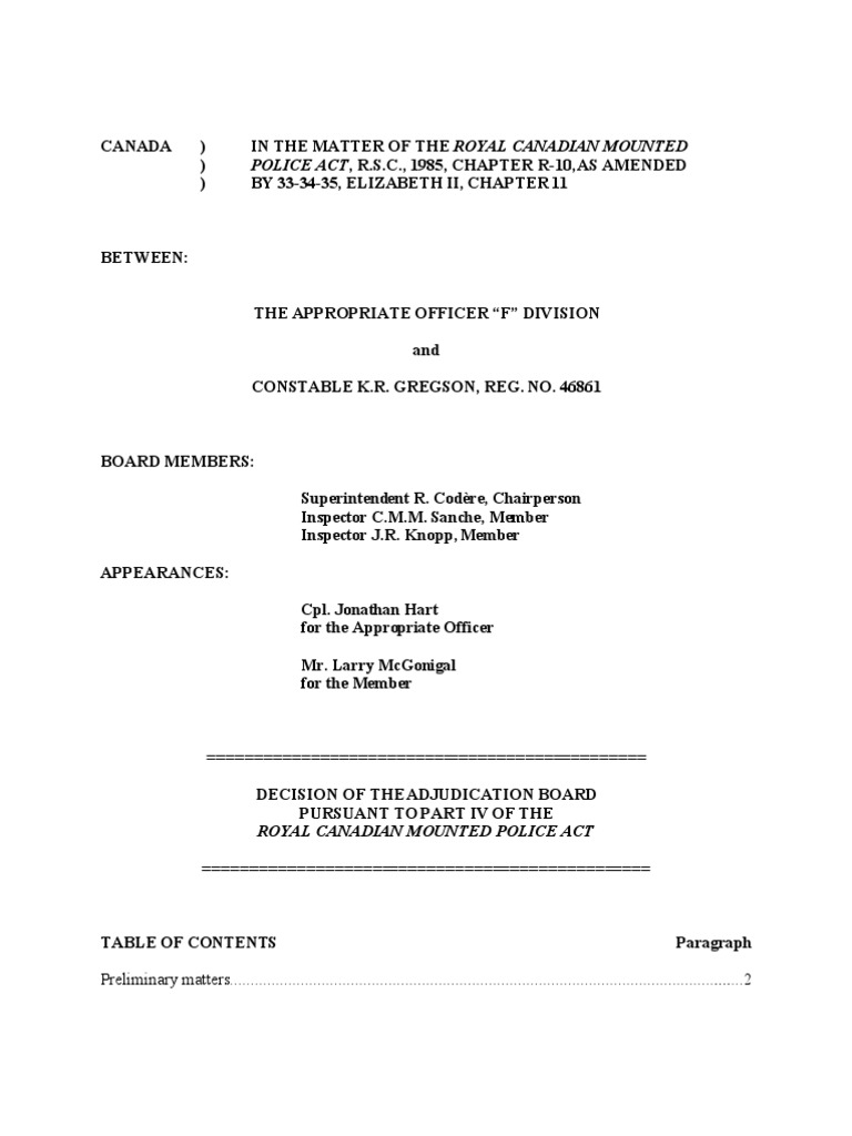 Internal Report On RCMP Const. Kevin Gregson | PDF | Burden Of Proof ...