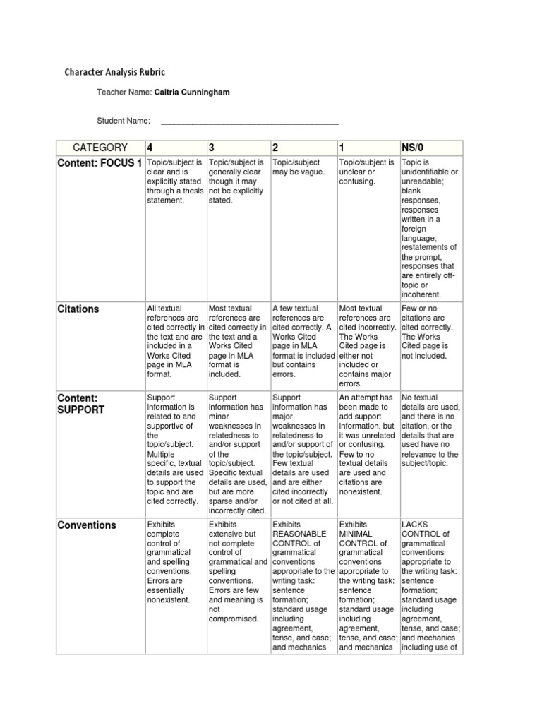 Character Analysis Rubric | PDF | Citation | Epistemology
