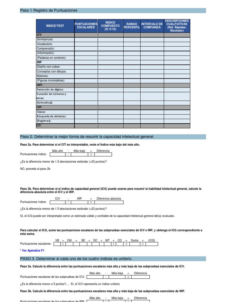 Protocolo de Registro Wisc-IV | Descargar gratis PDF | Cognición ...