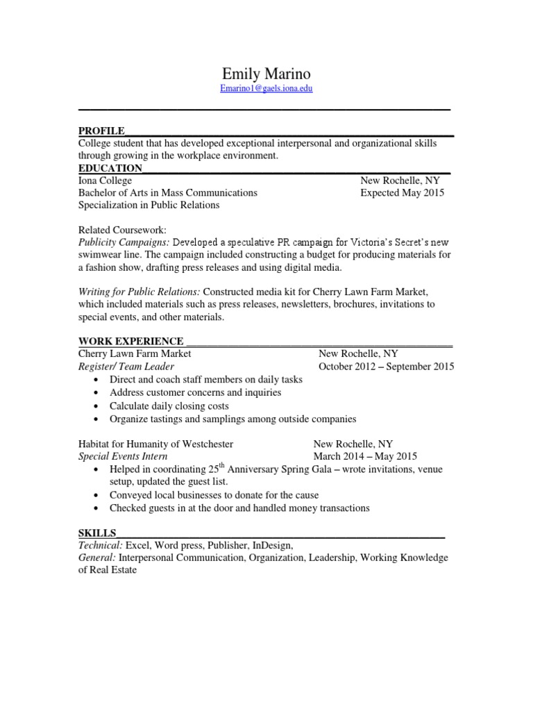Emily Marino: PR Student Profile | PDF