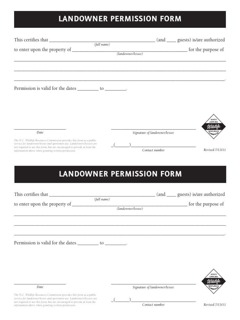 Landowner Permission Form Full Size 07-2011 | PDF