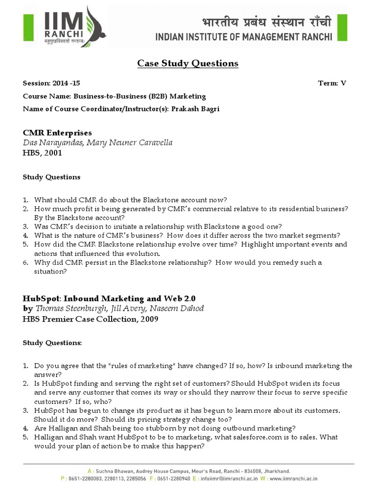 Case Study Questions | Marketing | Business