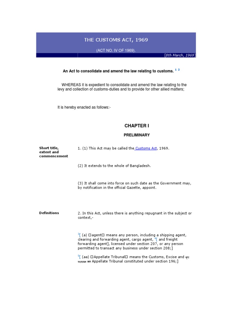 Customs Act 1969 (Act No IV of 1969) | PDF | Dumping (Pricing Policy ...