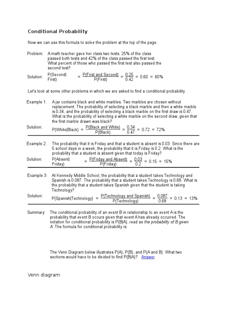 Conditional Probability | PDF | Survey Methodology | Probability