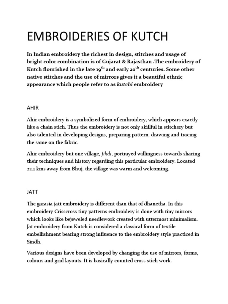 Embroideries of Kutch - Ahir, Jatt, Meghwal, Mutwa, Rabari | PDF ...