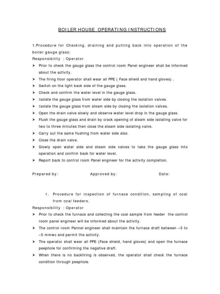 Boilers SOP | Boiler | Valve