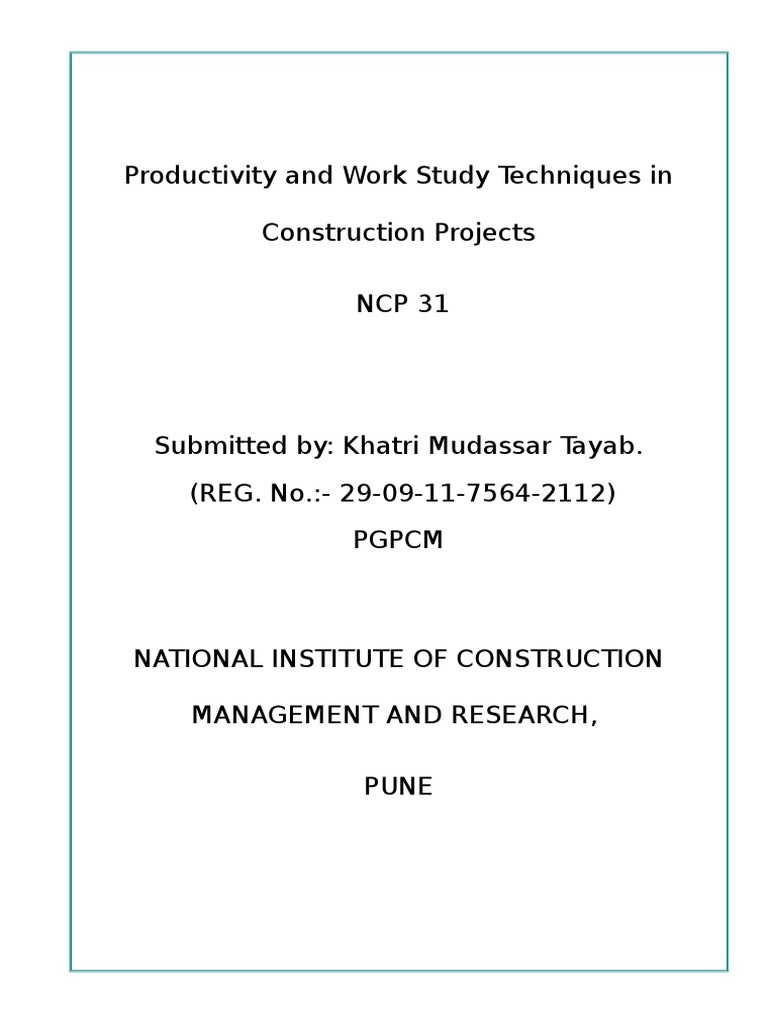 Productivity and Work Study Techniques in Construction Projects | PDF ...