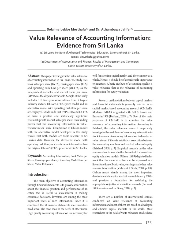 Value Relevance of Accounting Information | PDF | Coefficient Of ...