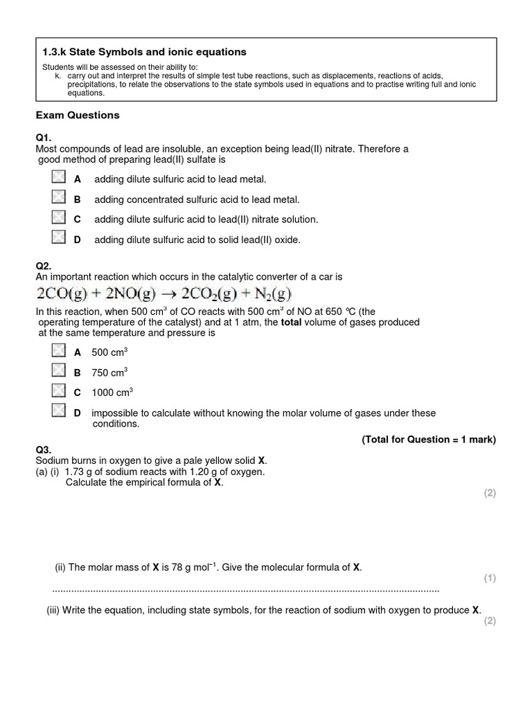 1 3k State Symbols and Ionic Equations | PDF | Teaching Methods ...