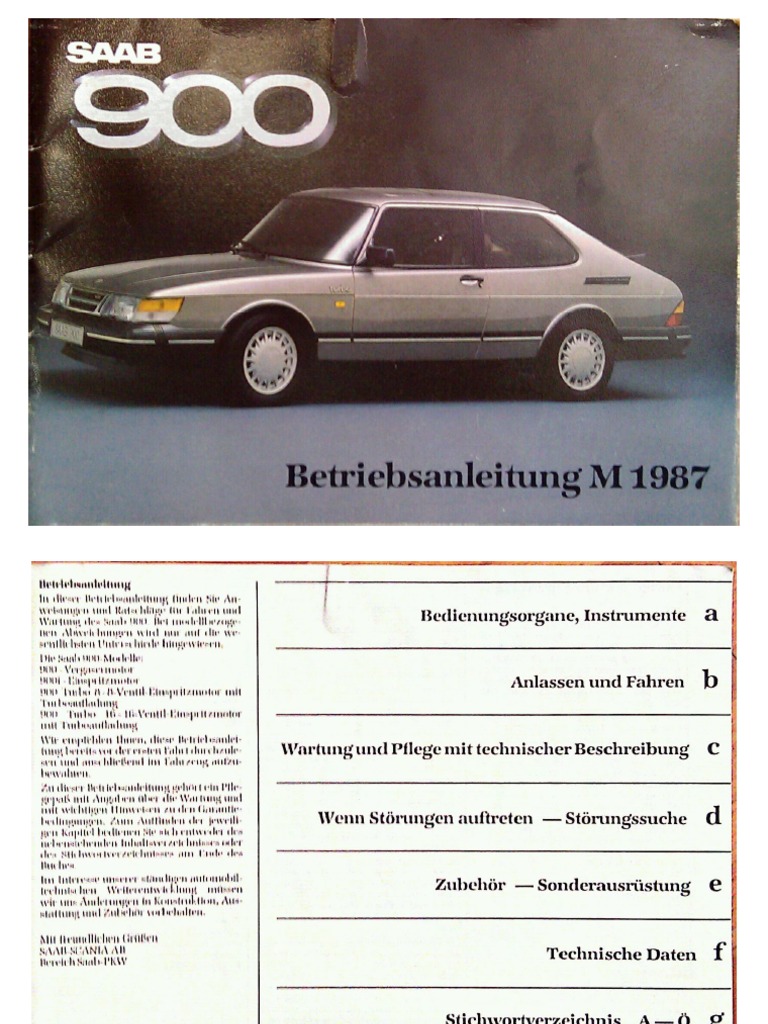 1987 SAAB 900 Owners Manual German (OCR) | PDF | Vehicle Technology ...