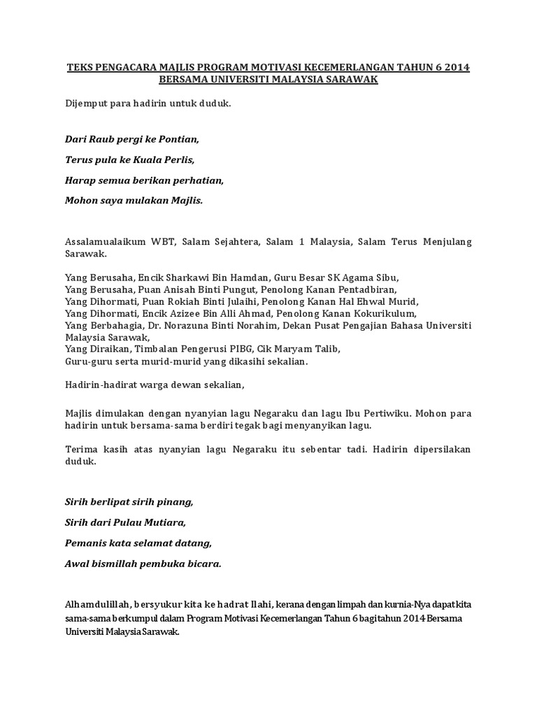 Teks Pengacara Majlis Program Motivasi Kecemerlangan Tahun 6 2014 ...