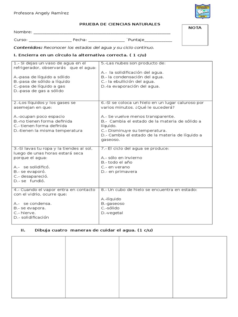 Prueba de Ciencias Naturales Segundo Basico | PDF Prueba de Ciencias Naturales Segundo Basico | PDF