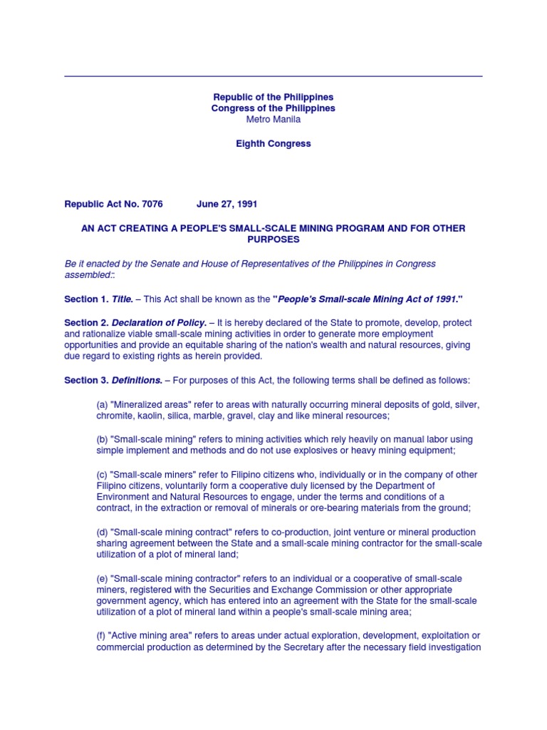 People's Small-Scale Mining Act of 1991 | PDF | Mining | Royalty Payment