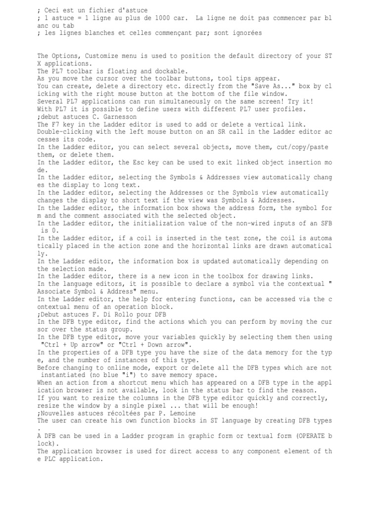 Tips For PL7 Software | PDF | Subroutine | Keyboard Shortcut