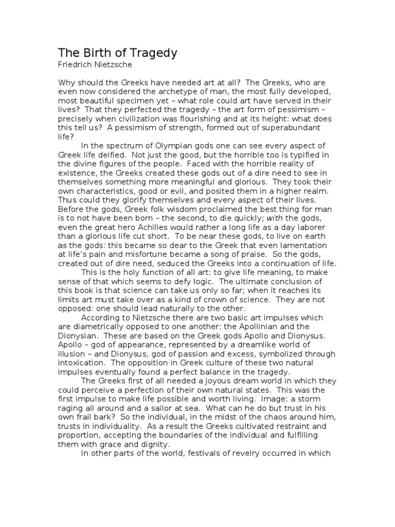 The Birth of Tragedy | PDF | Tragedy | Dionysus