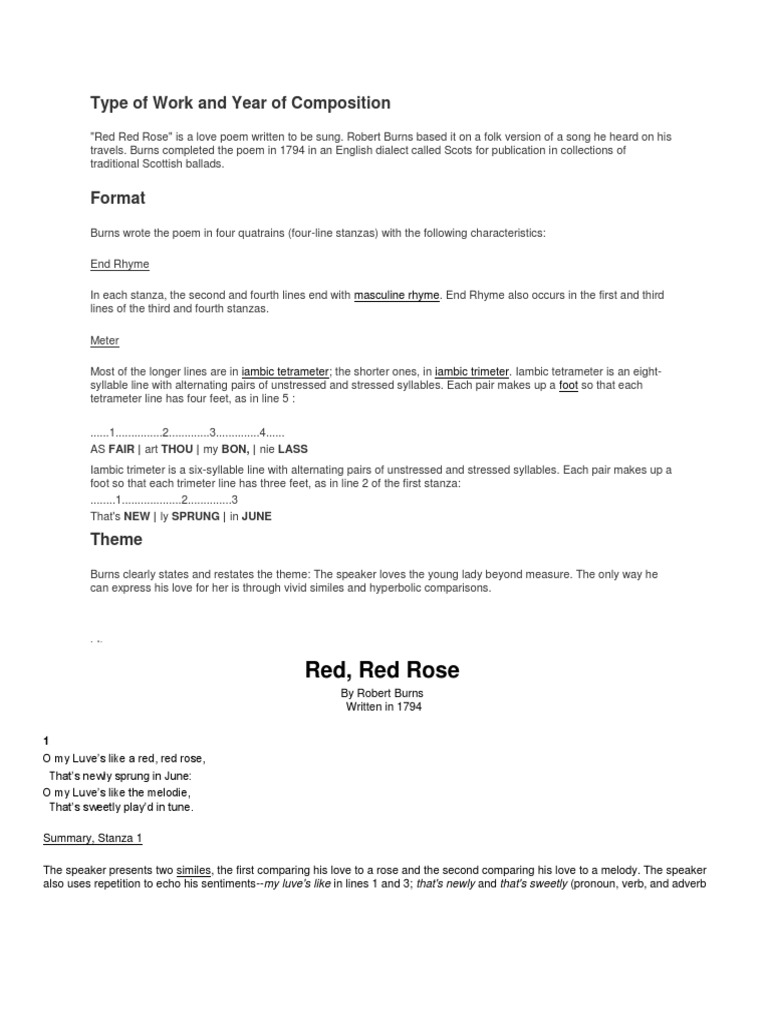 "Red Red Rose" Poem Analysis | PDF | Phonaesthetics | Poetry