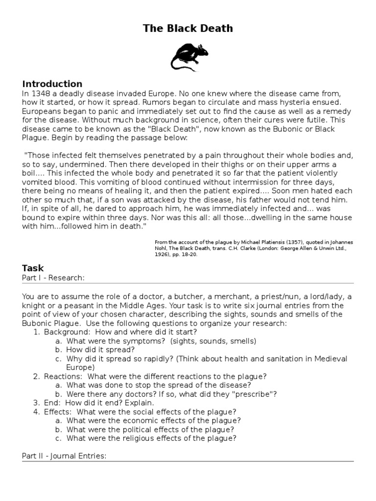 The Black Death Journal Assignment | PDF | Black Death | Health Sciences