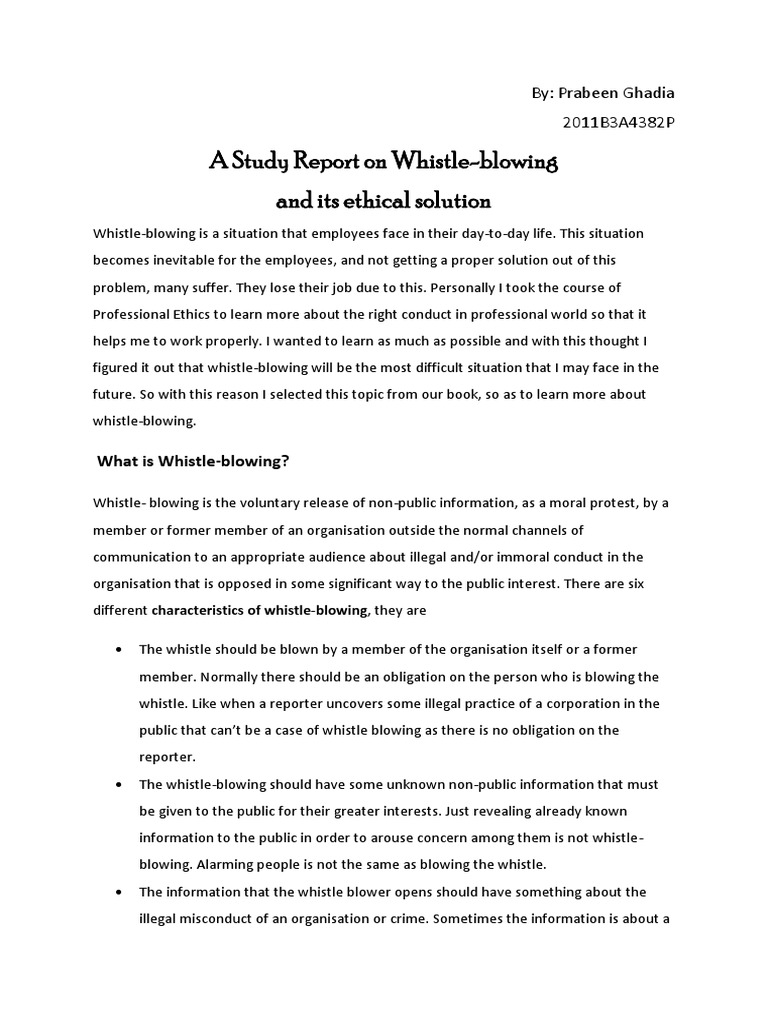 Report on whistle blowing.docx | Whistleblower | Loyalty | Free 30-day ...